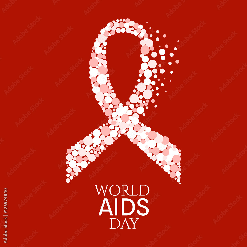 AIDS awareness poster. World AIDS Day symbol. White ribbon made of dots ...