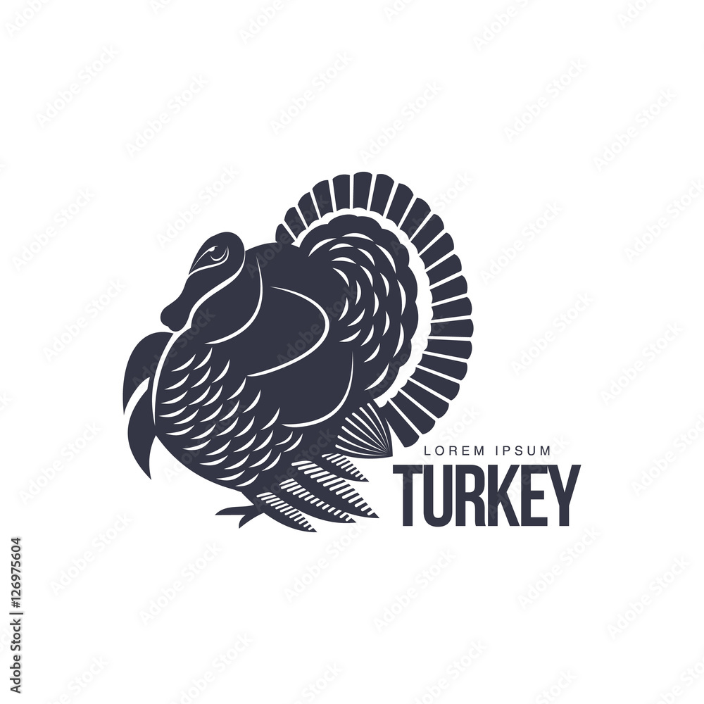 Stylized turkey silhouette graphic logo template, vector illustration ...