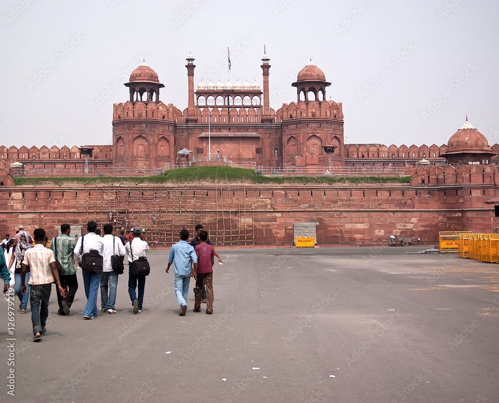 Main entrance with Indian people at the Red Fort Stock Photo | Adobe Stock