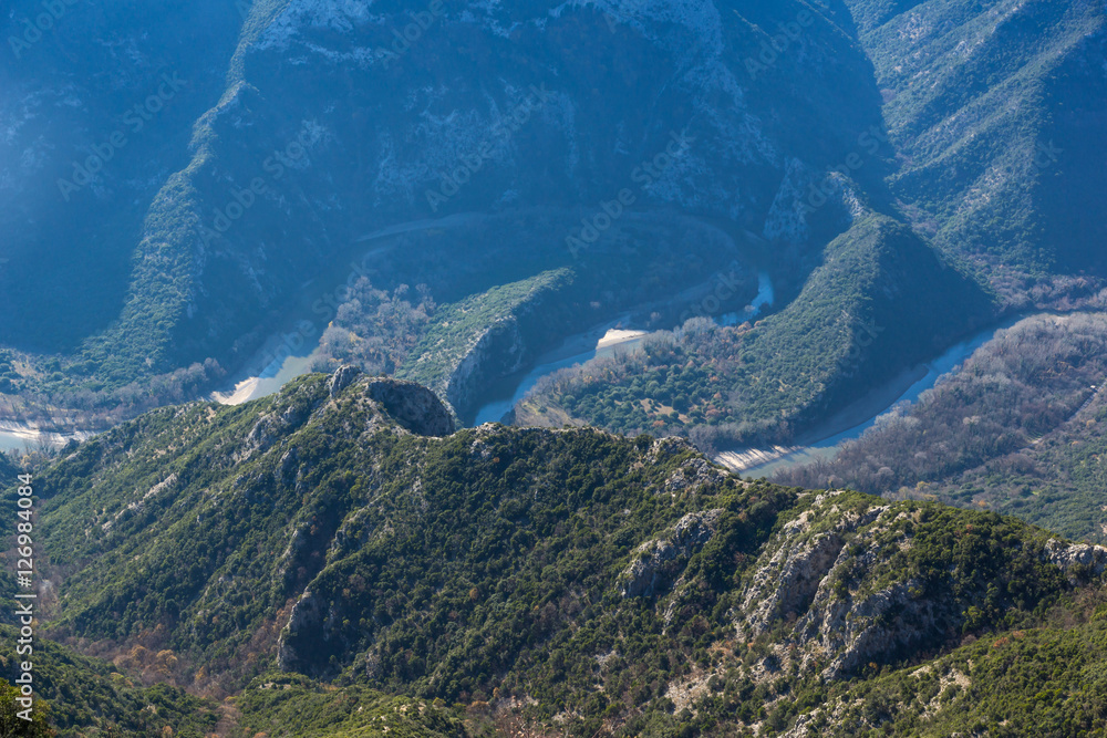 Amazing meander of Nestos Gorge near town of Xanthi, East Macedonia and ...