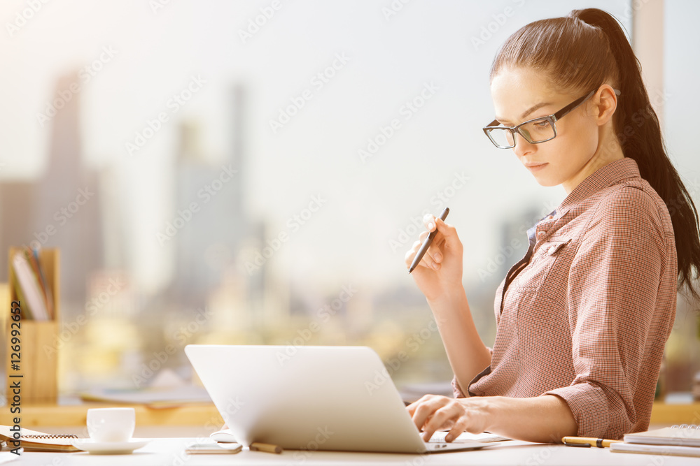 Beautiful lady using laptop Stock Photo | Adobe Stock