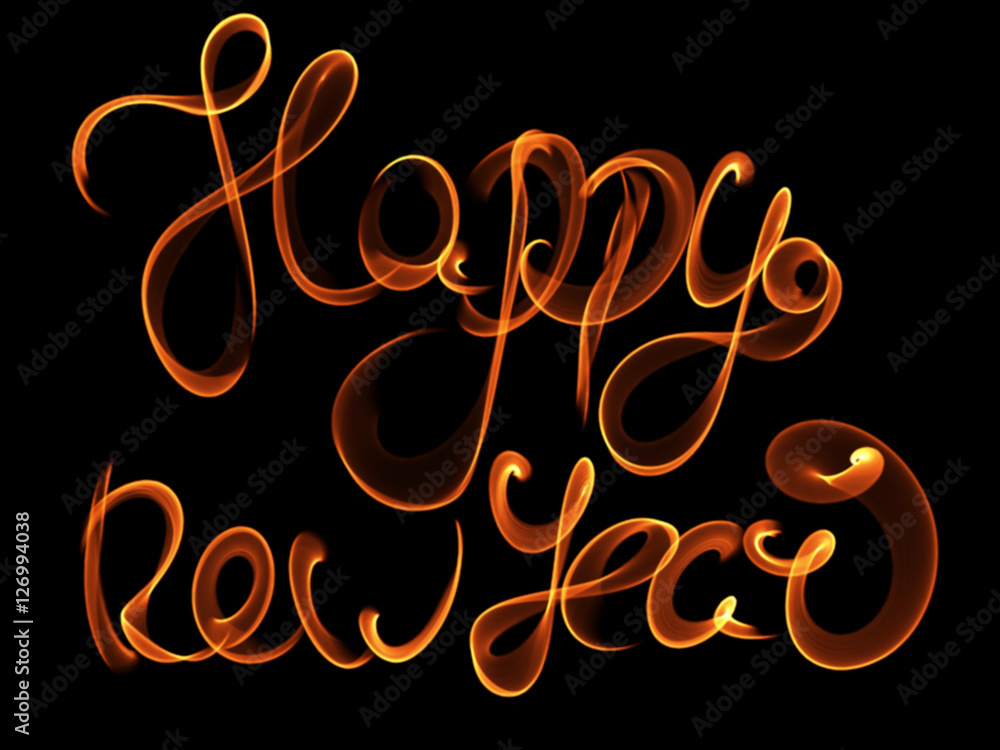Happy new year isolated words lettering written with fire flame or ...