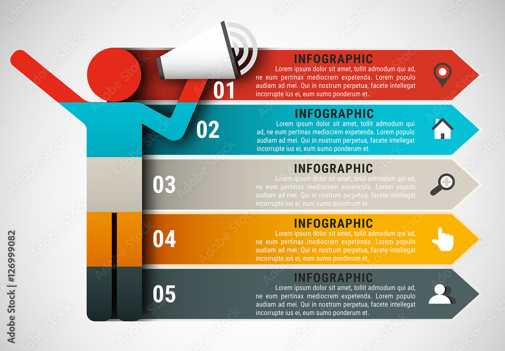 Pictogram and Megaphone Element Infographic with Grayscale Icon Set ...