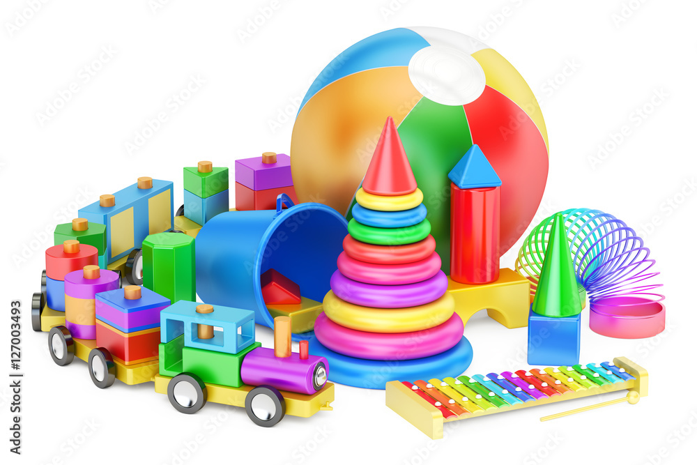 Kids toys concept, 3D rendering isolated on white background Stock ...