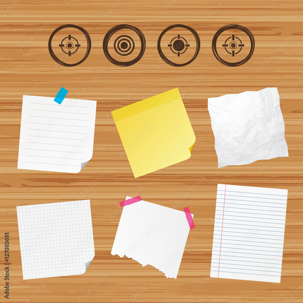 Business paper banners with notes. Crosshair icons. Target aim signs ...