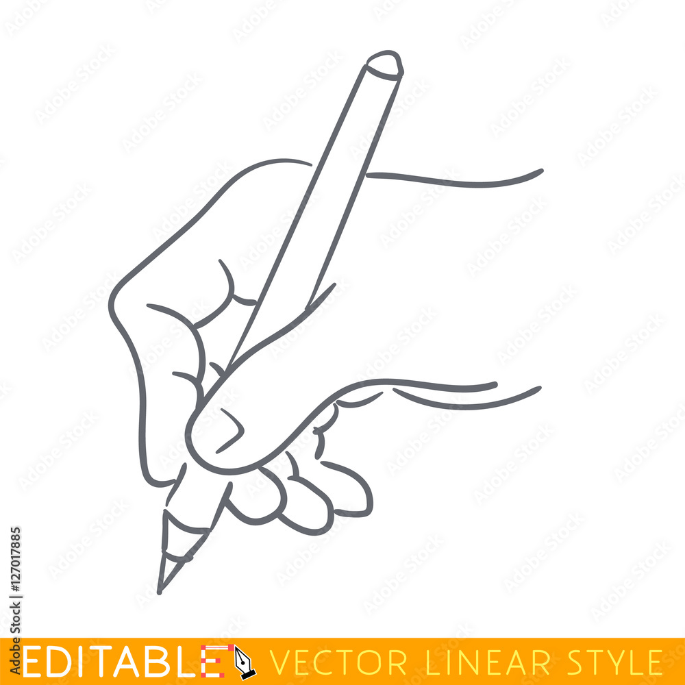 Writing or drawing a hand with pen. Editable outline sketch icon. Stock ...