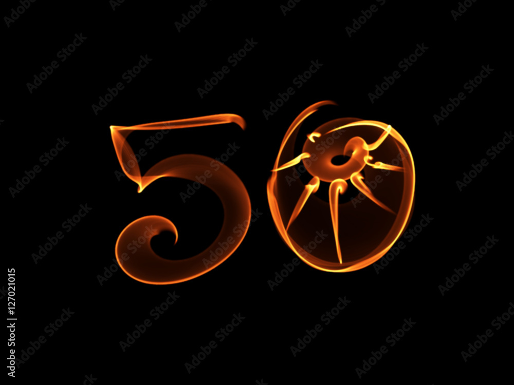 50 years isolated numbers lettering written with fire flame or smoke on ...