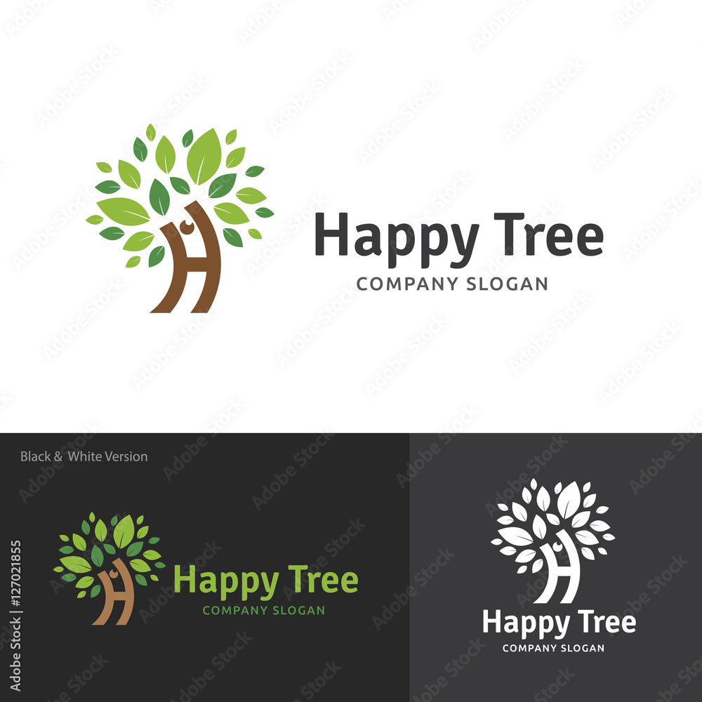 Happy Tree logo template, H letter logo with tree concept design. Stock ...