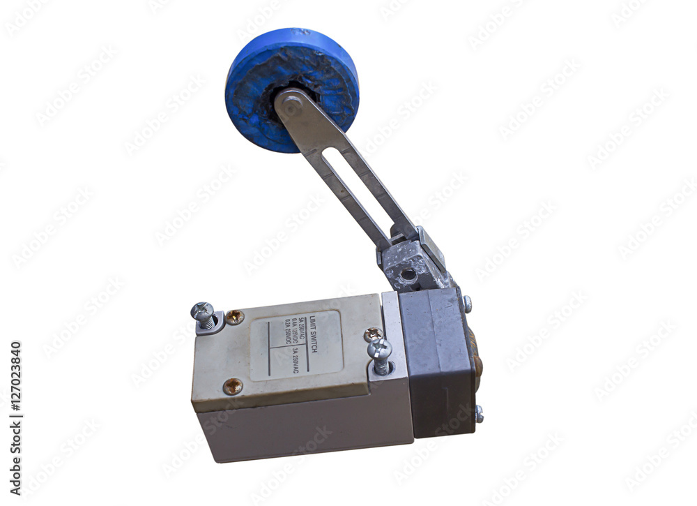 arm type metal limit switch isolated, white background of limit Stock ...