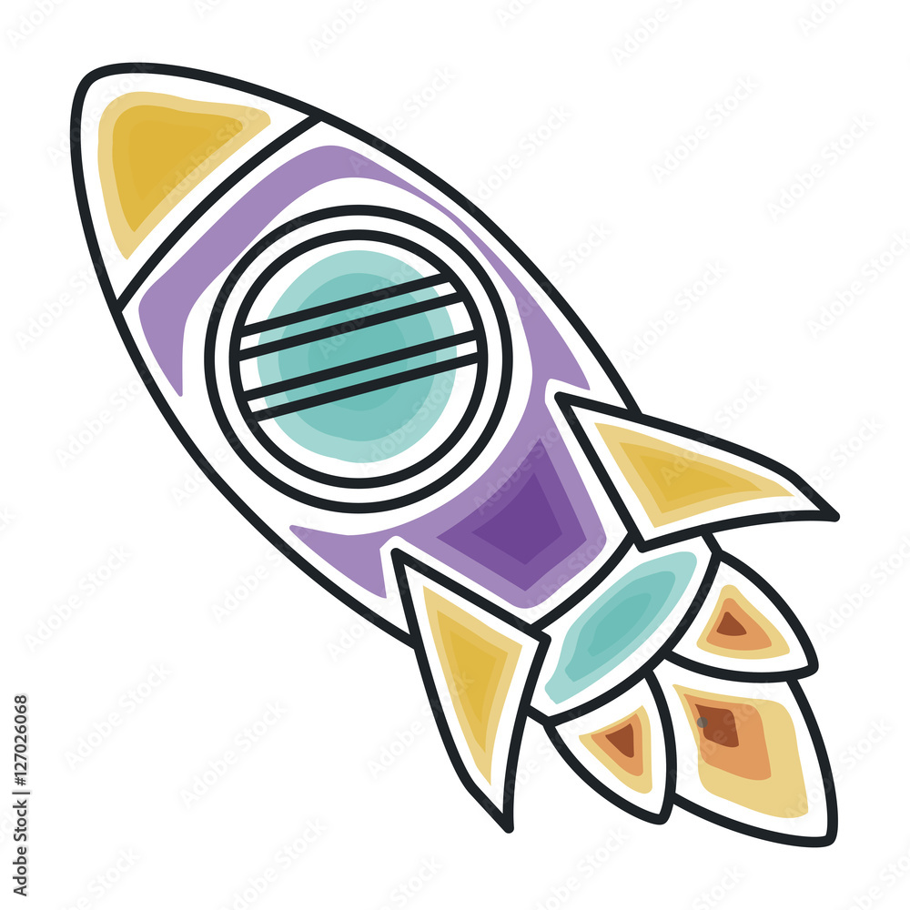 Rocket draw icon. Spaceship aircraft start up and shuttle theme ...