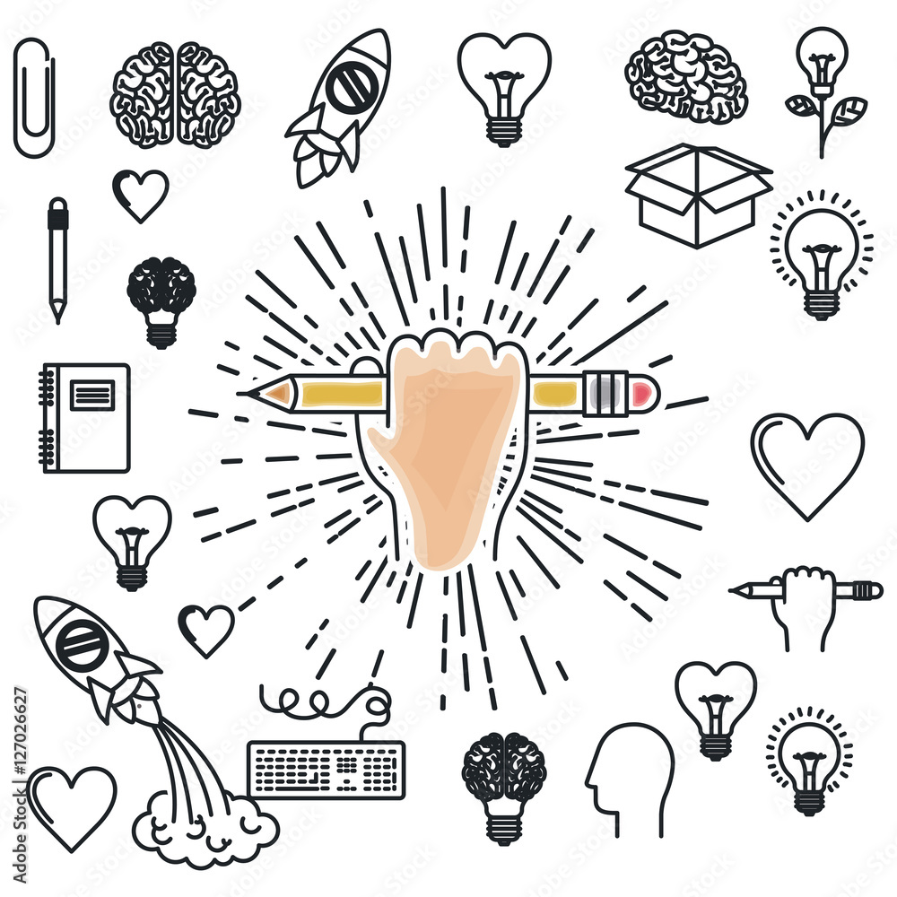 Pencil hand and draw icon set. Big idea creativity imagination and ...