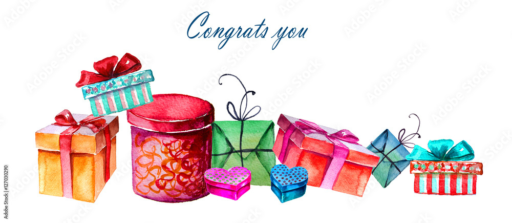 Set of three different colorful isolated present gift boxes - flat ...