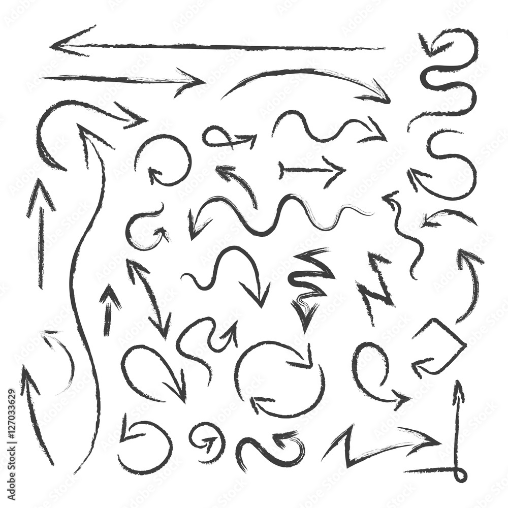 Paintbrush arrows. Vector chinese grunge paint brush arrow set isolated ...