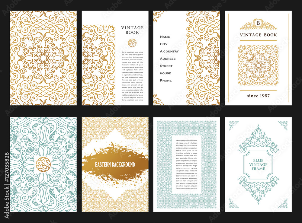 Eastern gold arabic vector lines design templates. Muslim floral frame ...