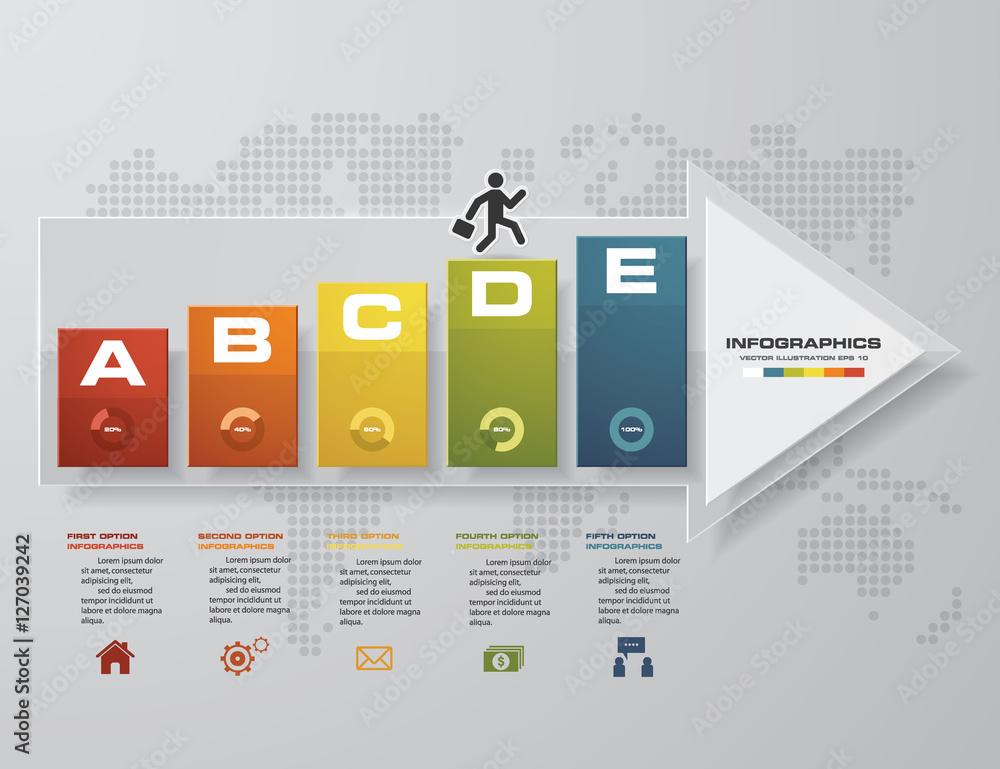 5 steps bar graph on progress arrow on grey background template ...
