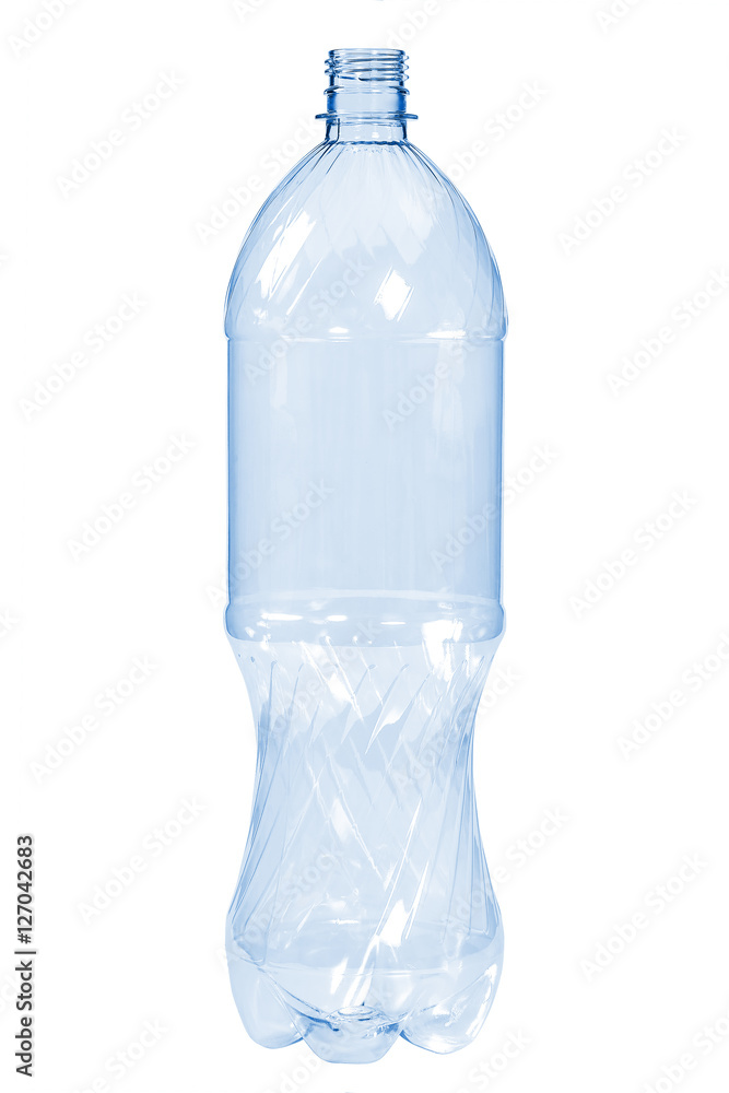 New, clean, empty plastic bottle blue color on white background Stock ...