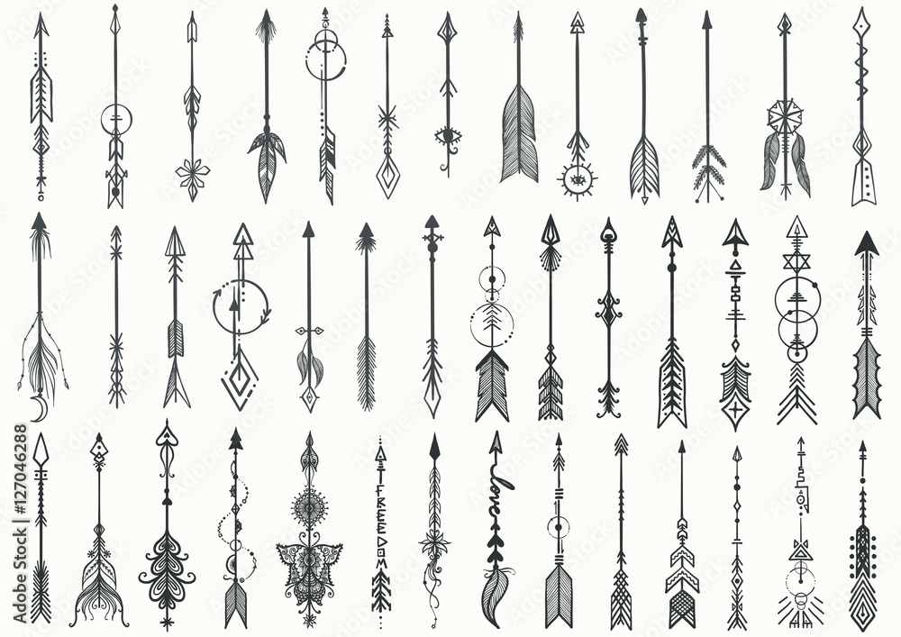 Big set of Hand drawn boho arrows for design element Stock Vector ...