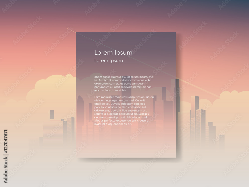 Cityscape vector background with skyscraper urban skyline and sunset ...