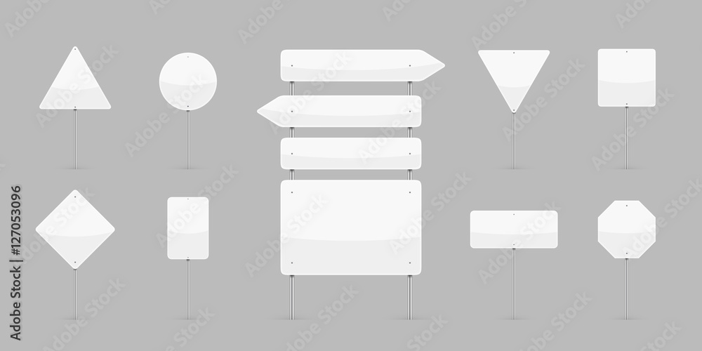 Vector white street traffic signs templates icon set. High quality ...