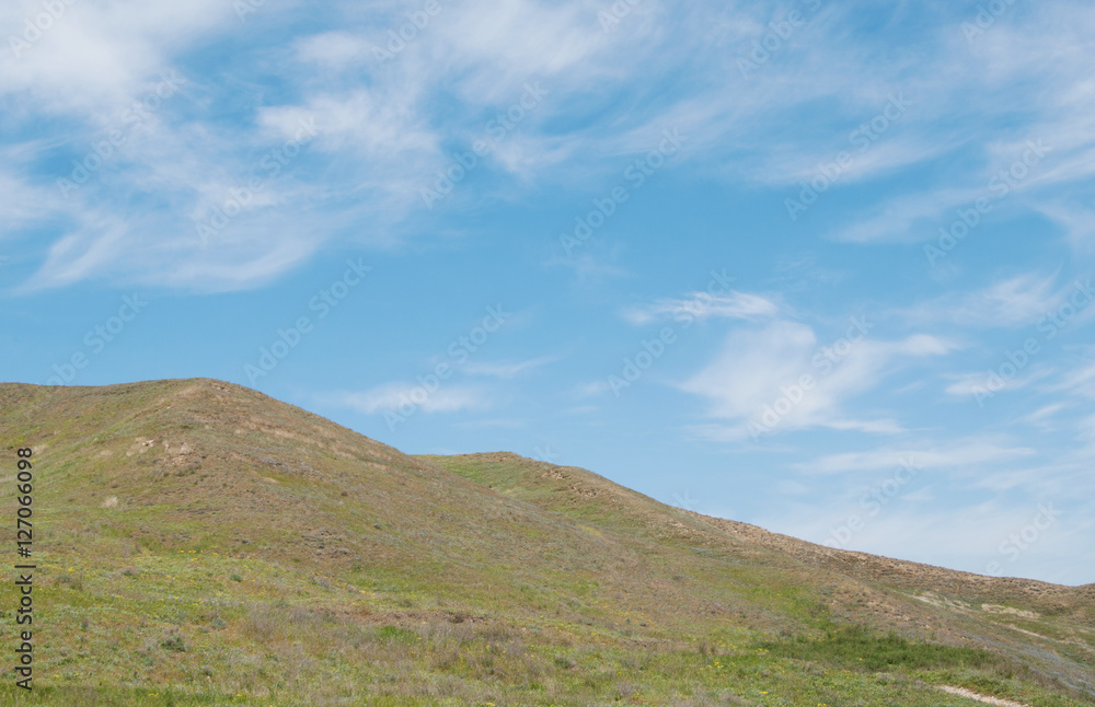 nature background, green hills and blue clouds sky Stock Photo | Adobe ...