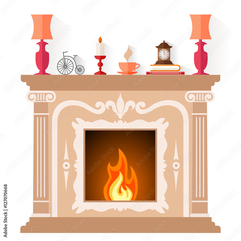 Freplace in classic style isolated on white background. Flat vector ...