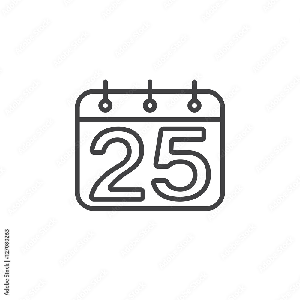 Calendar with number 25 line icon, outline vector sign, linear ...