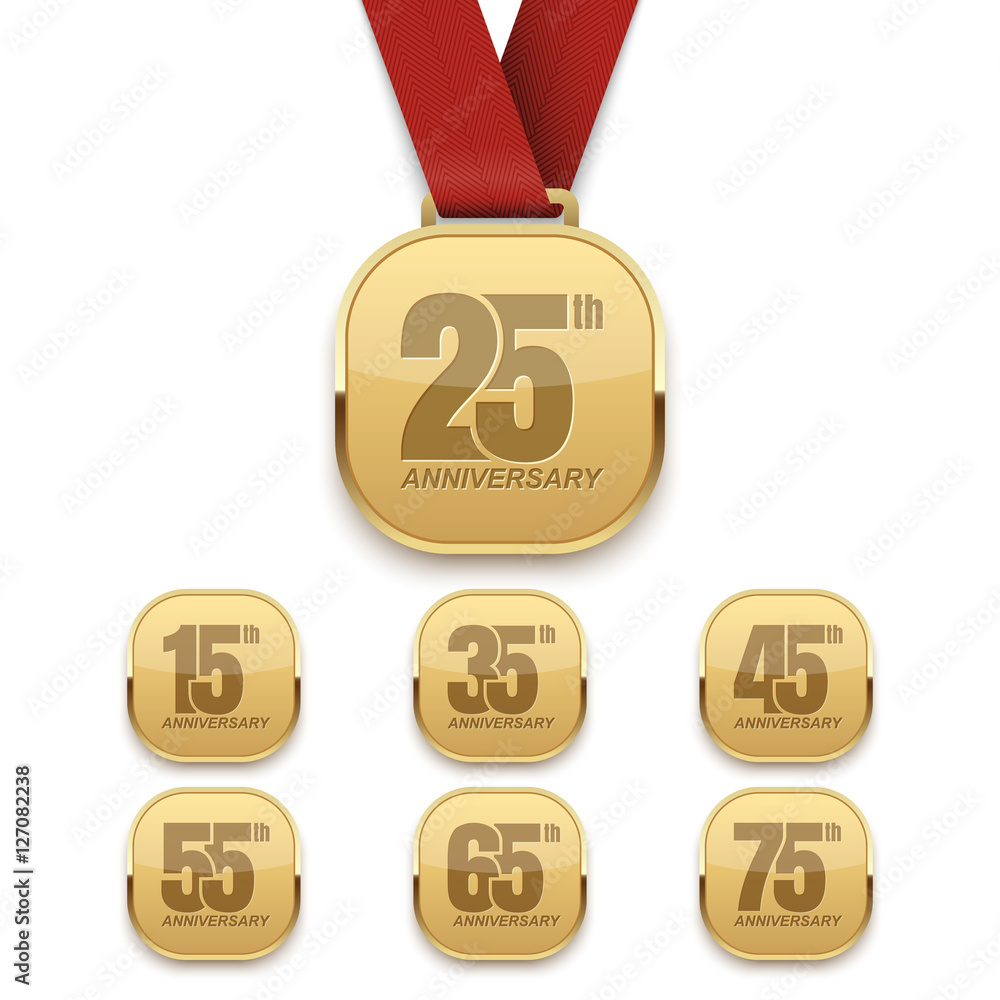 Set of gold medals anniversary signs, Celebration icons. Vector Stock ...