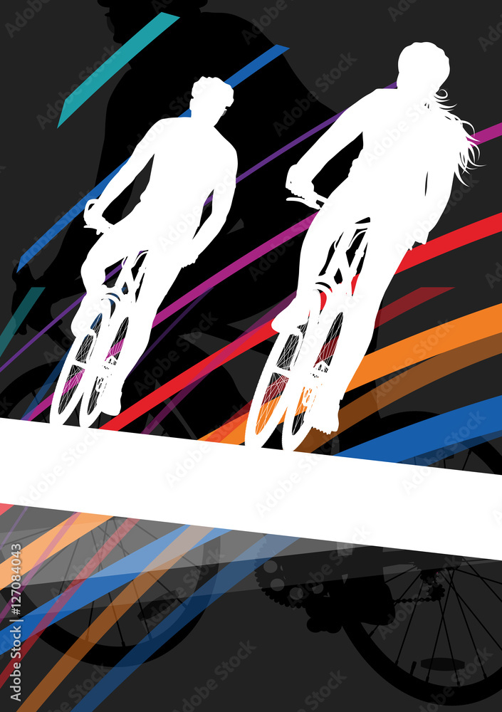 Cyclist active man and woman bicycle riders in abstract sport la Stock ...