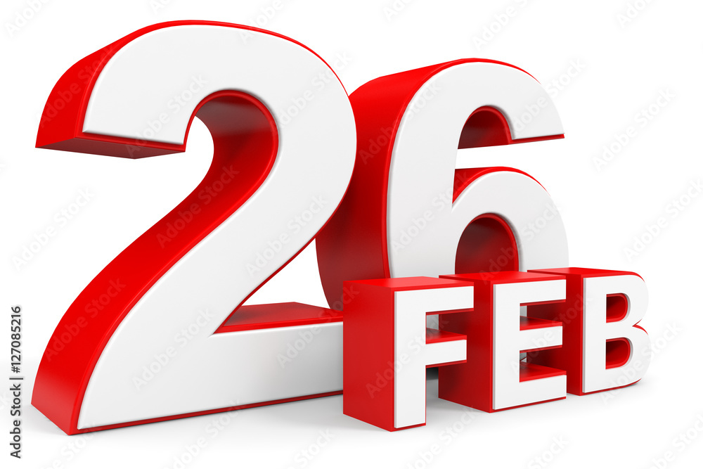 February 26. 3d text on white background. Stock Illustration | Adobe Stock