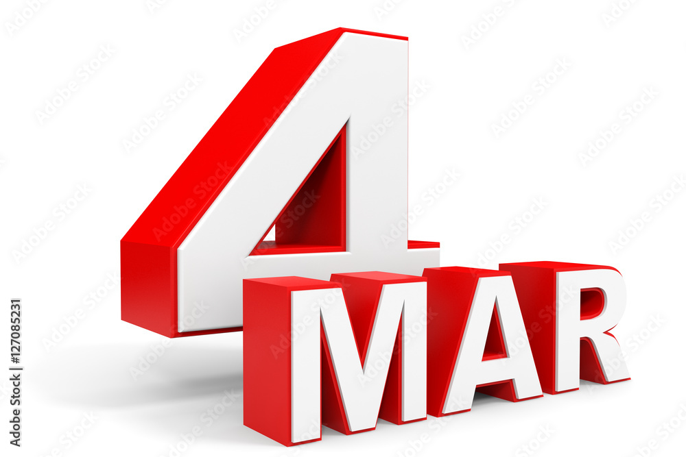 March 4. 3d text on white background. Stock Illustration | Adobe Stock
