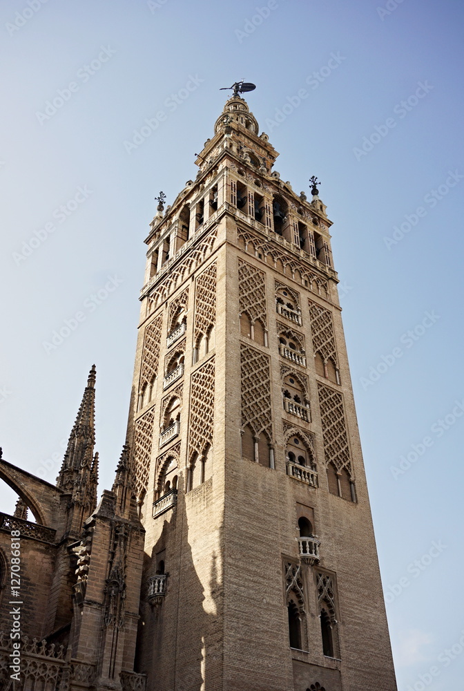 Giralda, famous bell tower of the Seville Cathedral in Spanish city of ...
