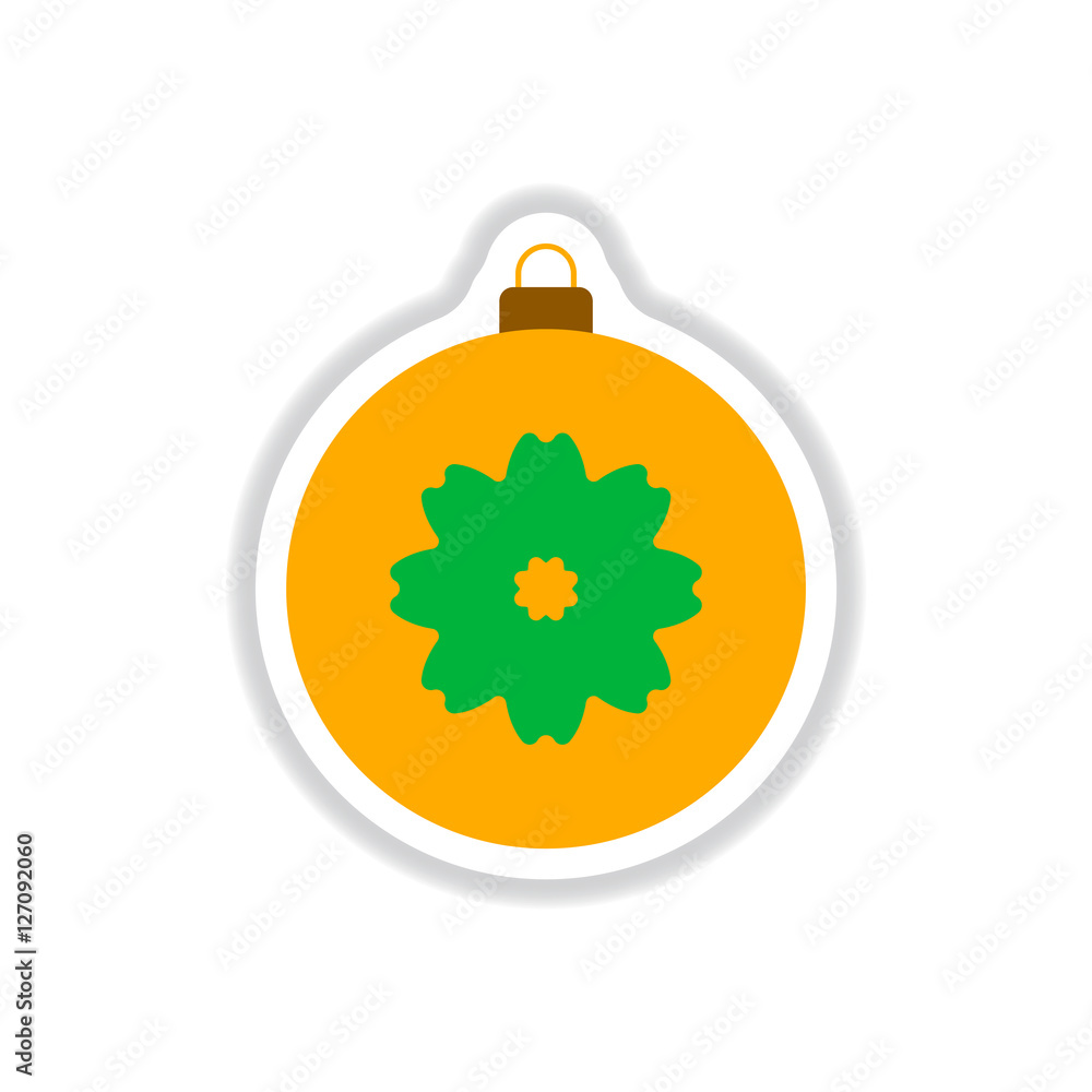 Vector illustration in paper sticker style Christmas ball with flower ...