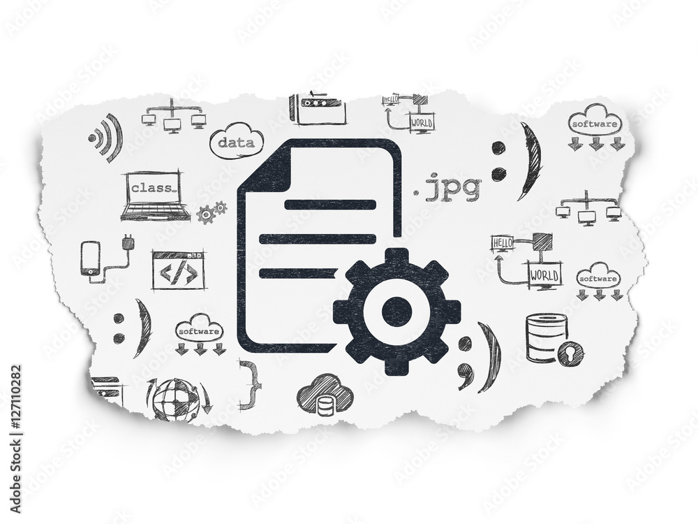 Programming concept: Gear on Torn Paper background Stock Illustration ...
