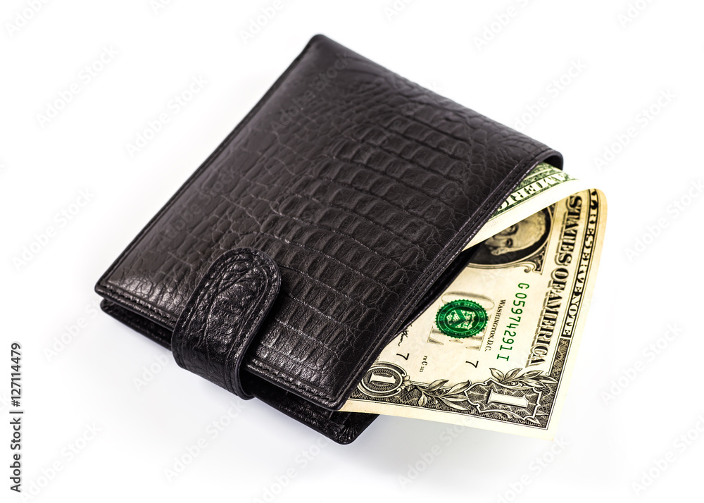 men's black wallet money in cash white background Stock Photo | Adobe Stock