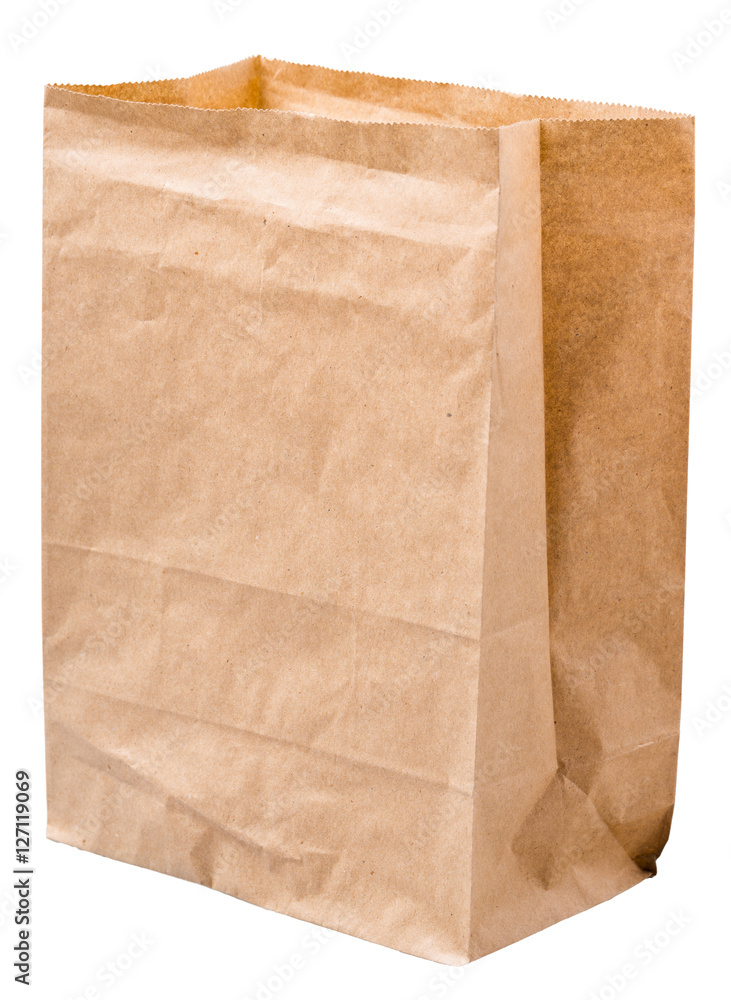 empty paper bag from the store is isolated on a white background Stock ...