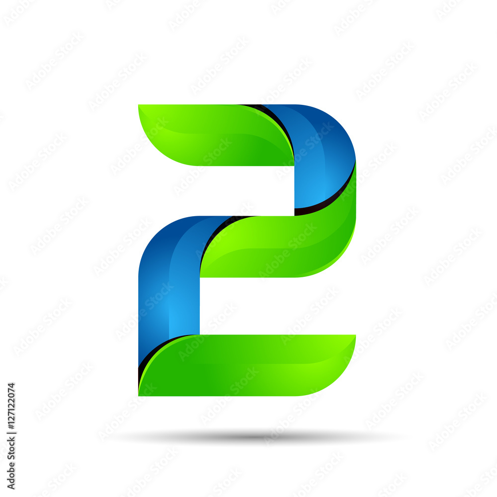 vector 3d Number 2 two logo with speed green leaves. Ecology design for ...