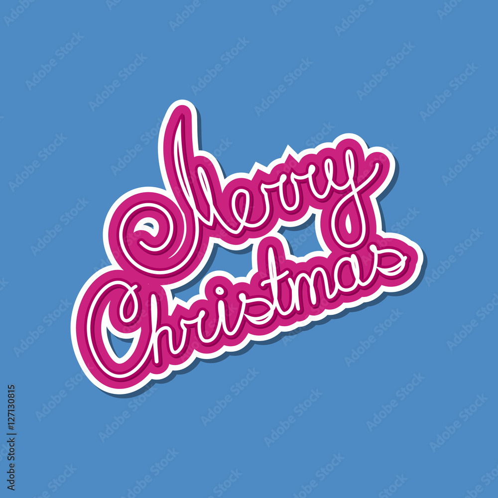 Vetor de Pink Text Merry Christmas on Blue Background, Poster Brochure ...