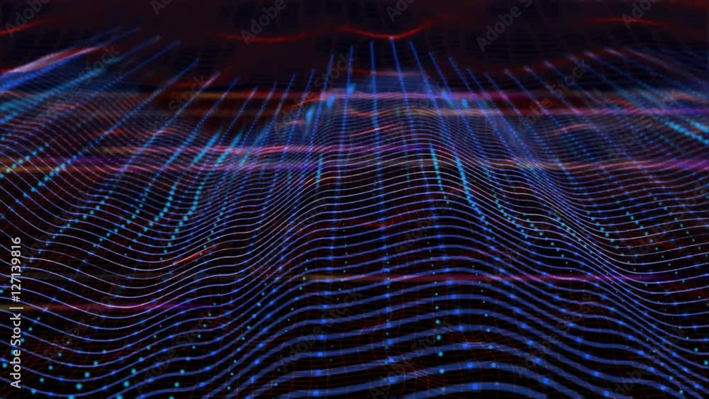 3D abstract animation of blue sound wave equalizer. In 3d abstract ...