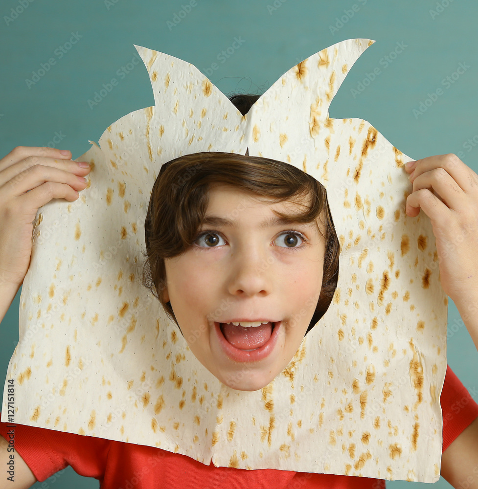 boy make fun show baffoon from pita bread Stock-Foto | Adobe Stock