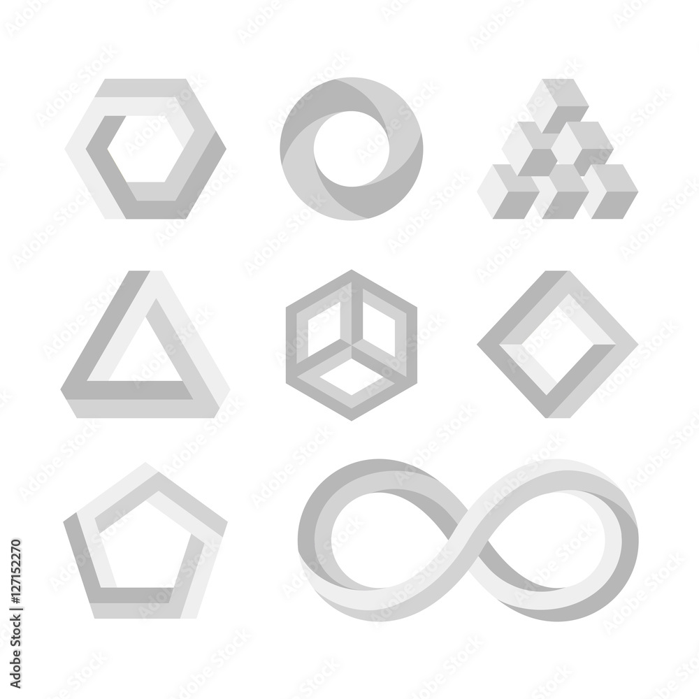 Paradox impossible shapes, 3d twisted objects, vector math symbols ...