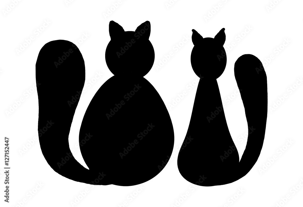 Graphic silhouette of two cats in love for design. Stock Illustration ...