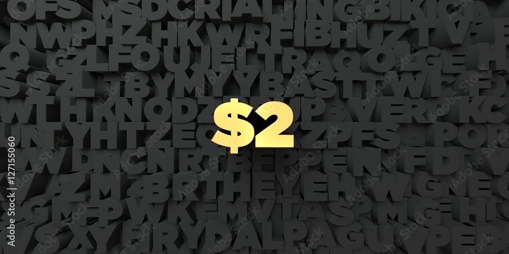 $2 - Gold text on black background - 3D rendered royalty free stock ...