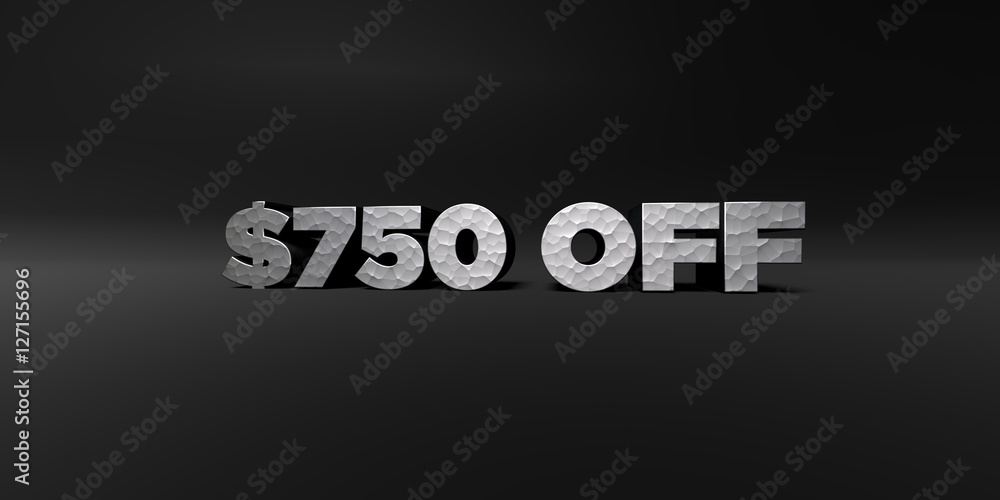 $750 OFF - hammered metal finish text on black studio - 3D rendered ...
