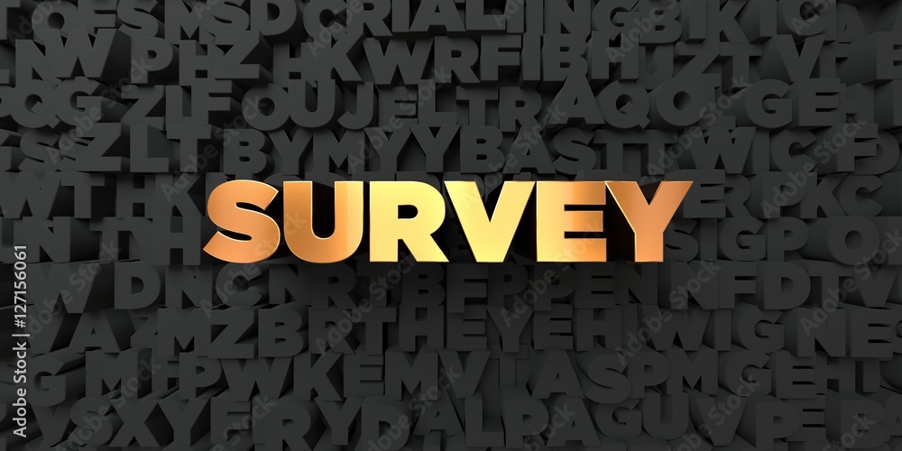 Survey - Gold text on black background - 3D rendered royalty free stock ...