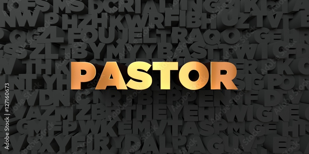 Pastor - Gold text on black background - 3D rendered royalty free stock ...