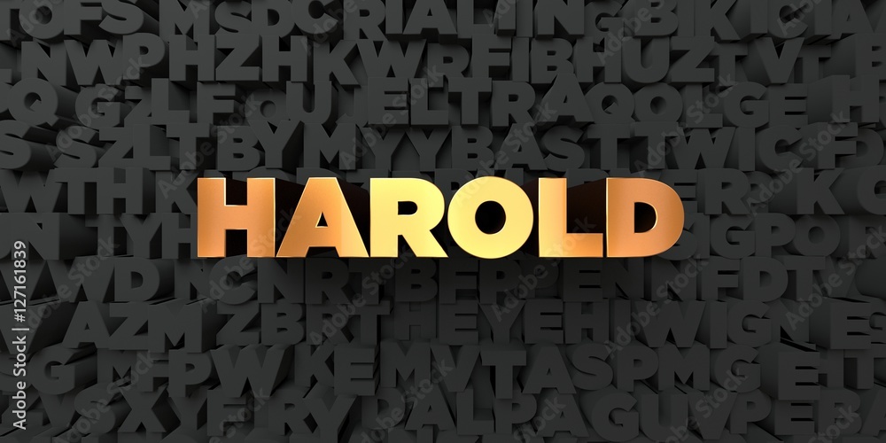 Harold - Gold text on black background - 3D rendered royalty free stock ...