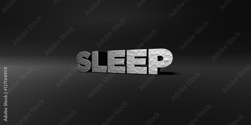 SLEEP - hammered metal finish text on black studio - 3D rendered ...
