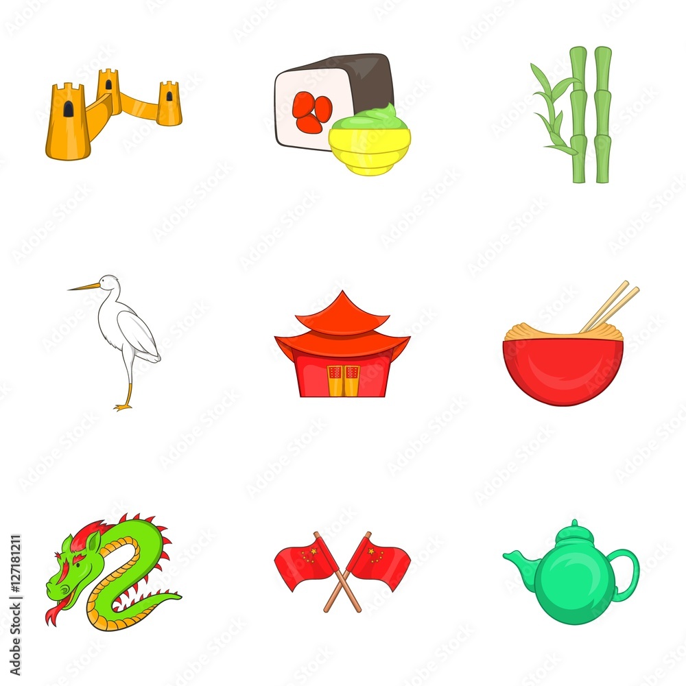 Country of China icons set. Cartoon illustration of 9 country of China ...