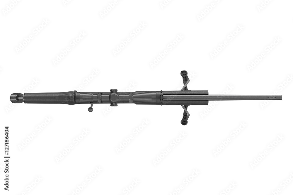 Rifle sniper weapon metal equipment, top view. 3D graphic Stock ...