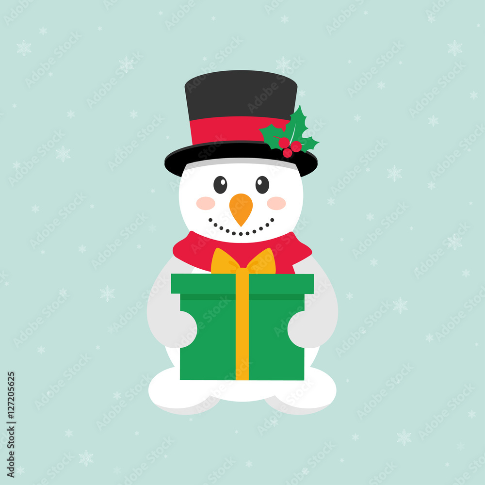 cute snowman with a present Stock Vector | Adobe Stock